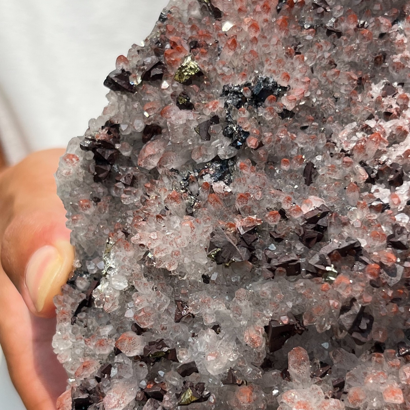 800g Large Natural Red Quartz Crystal Cluster & Pyrite Gold Mineral ...