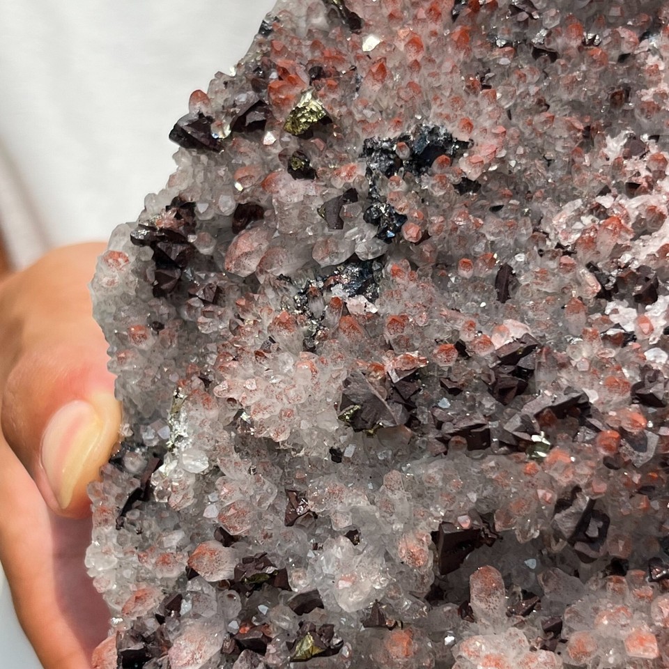 800g Large Natural Red Quartz Crystal Cluster & Pyrite Gold Mineral ...