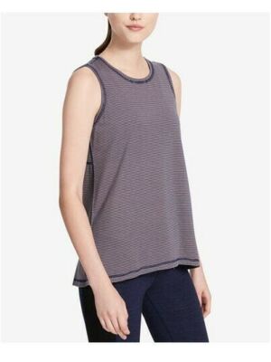 CALVIN KLEIN Womens Racerback Tank Top Navy Microstripe Large $28 NWT ...