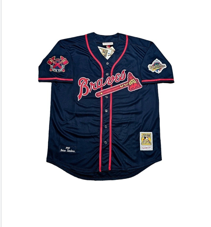 Deion Sanders Atlanta Braves Jersey Navy Blue 1992 World Series ...