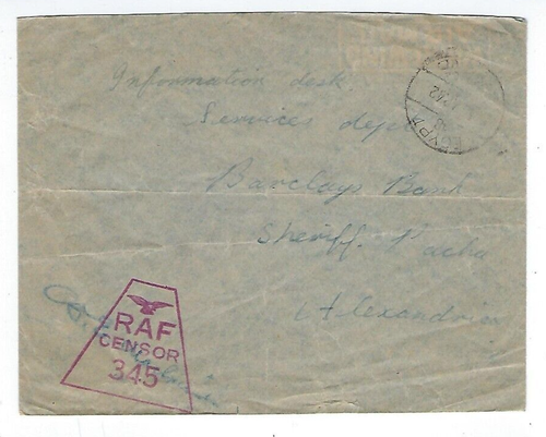 1942 WWII Military Egypt 18, On Active Service OAS, RAF Censor #345 | eBay