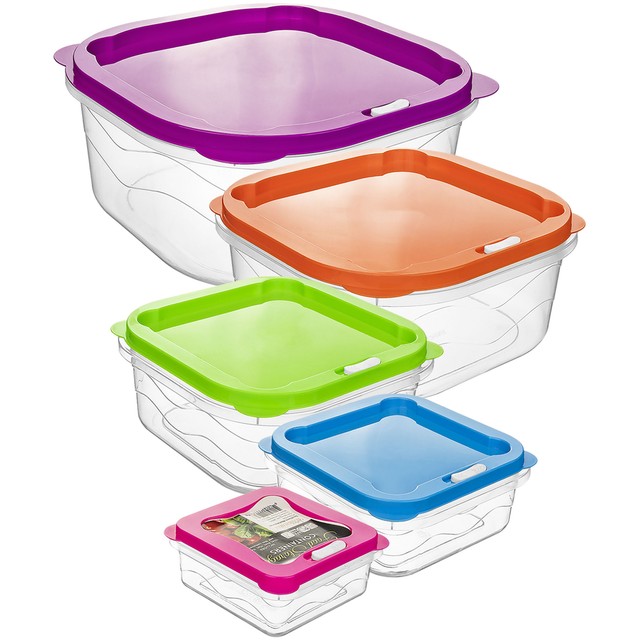 Set of 5 Square Plastic Food Storage Containers Cube Holders w ...