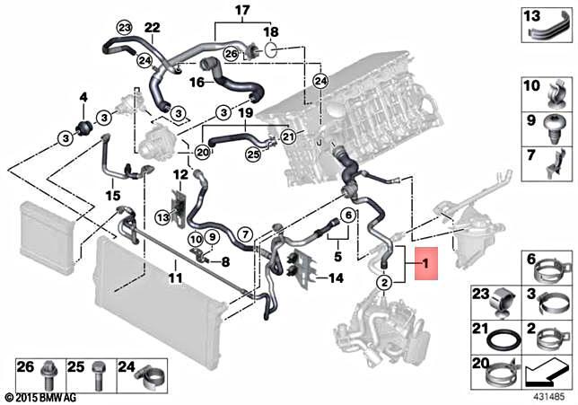 Genuine BMW F01 F01N F02 F02N F06 F06N Radiator Coolant Hose OEM ...