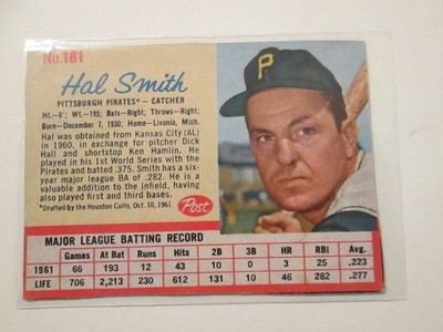 1962 Post Cereal Baseball #181 Hal Smith Pittsburgh Pirates EX | eBay