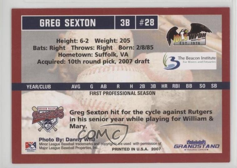 2007 Grandstand Hudson Valley Renegades Greg Sexton | eBay