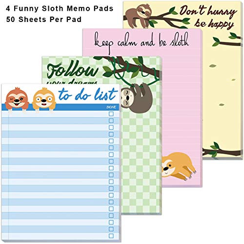 Sloth Memo Pads 4 Pack Funny Animal Notepads for Office Home Gifts ...
