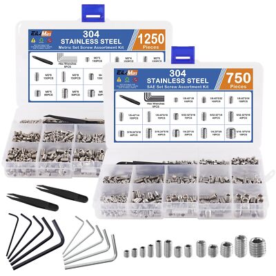 2000pcs Set Screws 26 Sizes Metric & Sae Set Screw Assortment Kit Allen ...