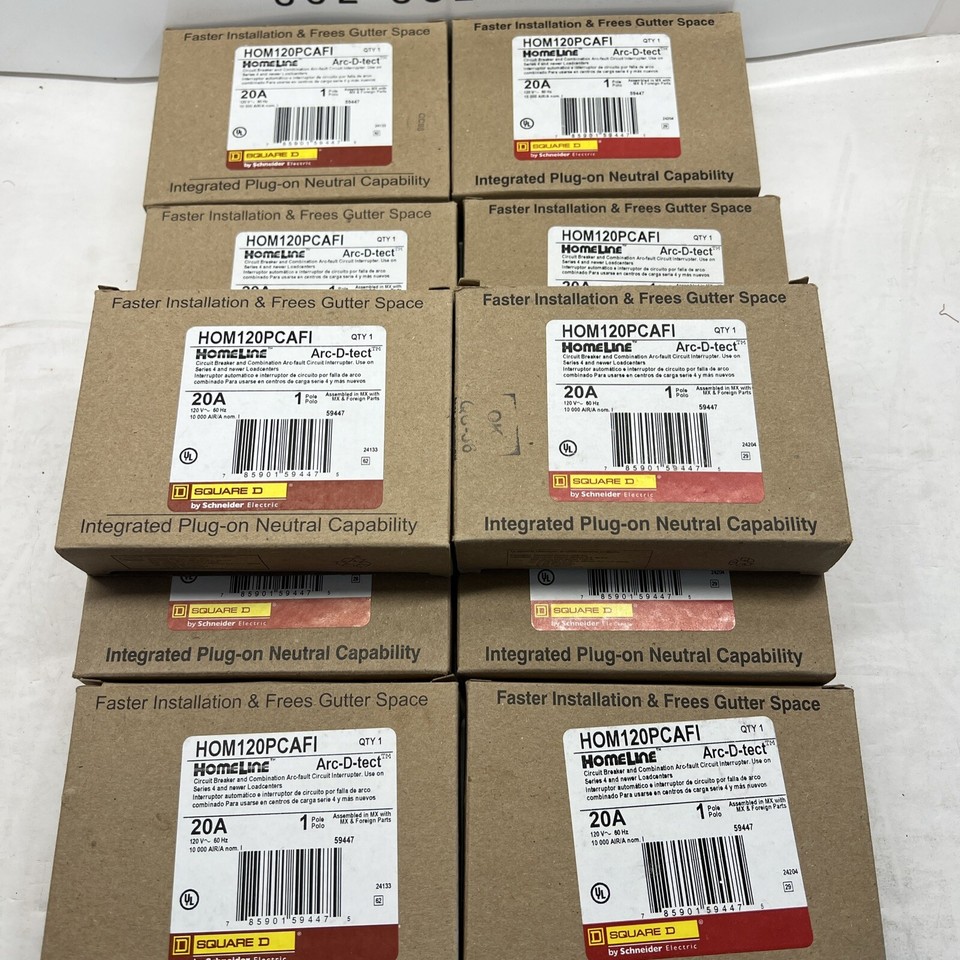 10 PCS SQUARE D HOMELINE HOM120PCAFI 20A ARC FAULT AFCI PLUG ON NEUTRAL ...