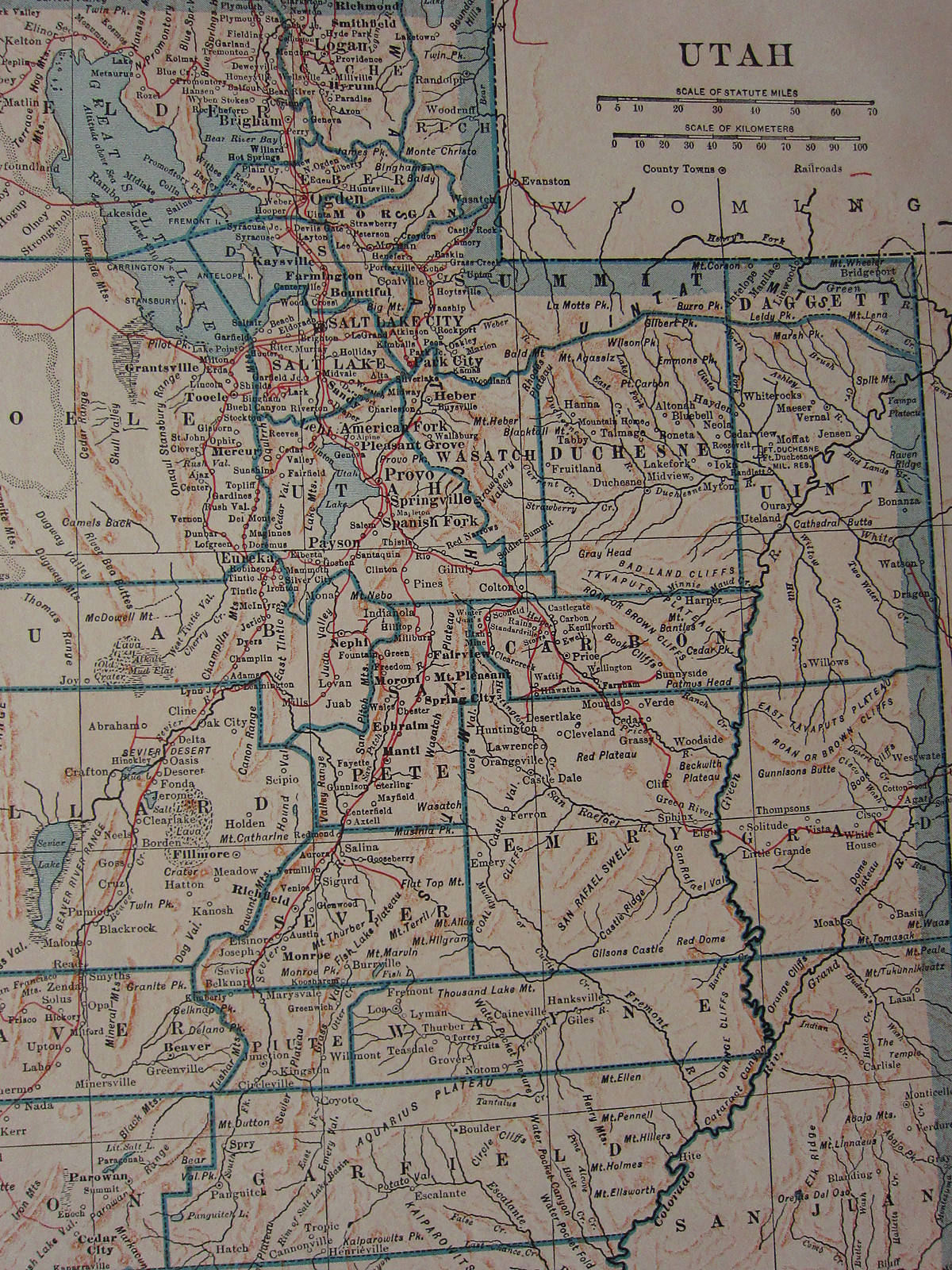 1926 MAP ~ UTAH STATE COUNTIES PRINCIPAL CITIES TOWNS RESERVATIONS ...