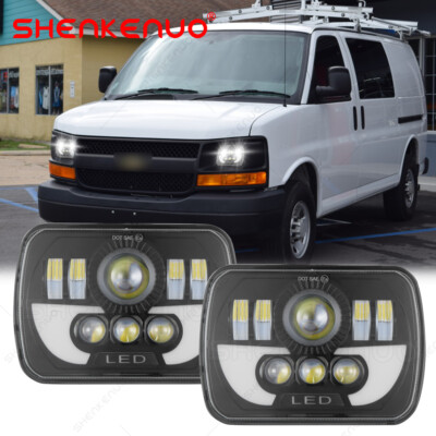 7X6 5x7 LED Headlights Hi-Lo DRL For Chevy Express Cargo Van 1500 2500 ...