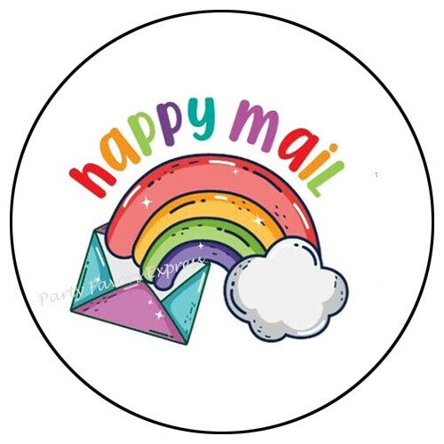 30 HAPPY MAIL RAINBOW ENVELOPE SEALS LABELS PARTY FAVORS STICKERS 1.5 ...