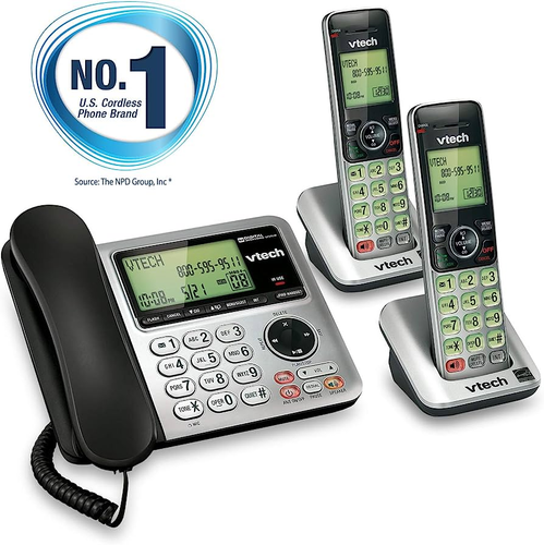 VTech CS6649-2 DECT 6.0 Expandable Corded/Cordless Phone with Answering ...