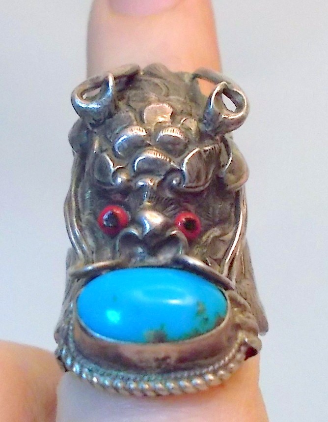 Antique SCARF SLIDE RING Silver Dragon Hand Crafted | eBay