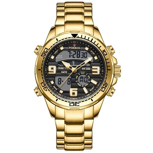 FOXBOX Watches Men Full Gold Quartz Wristwatch Business Male Steel ...
