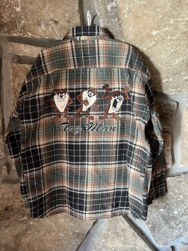 Vtg. Warner Brothers Studios Flannel Full Zip Jacket Tasmanian Devil ...