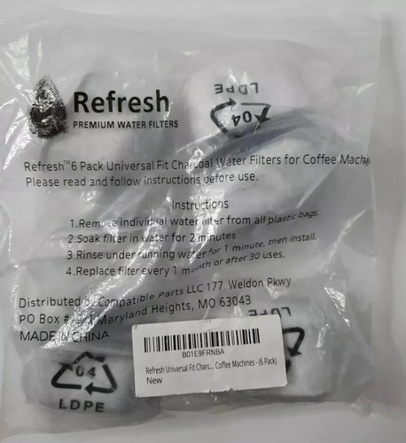Pack of 6 Replacement Universal Fit Refresh Charcoal Water Filter Fits ...