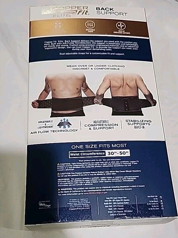 New- Copper Fit Elite Back Support W/ Air Flow Back Brace- 30''-50 ...