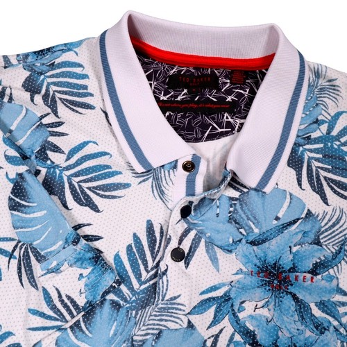 Ted Baker Golf Polo Shirt Floral Print Short Sleeve White Blue Size 6 ...