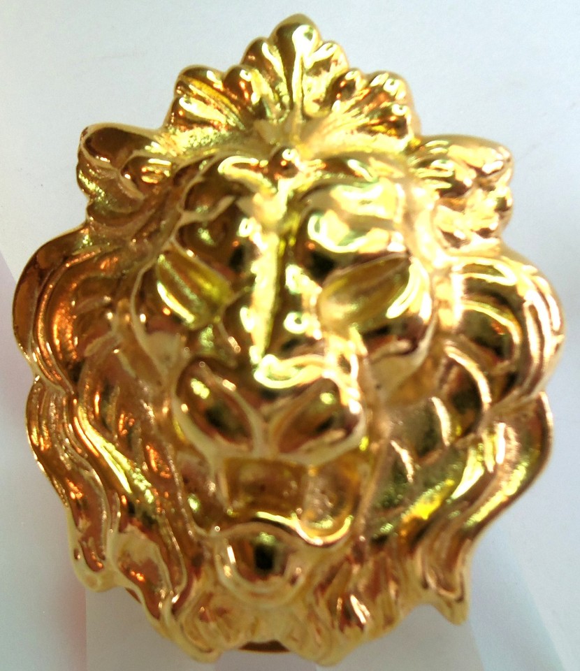 VINTAGE CHUNKY HEAVY GOLDPLATED LEO LION DRESS SCARF CLIP ESTATE ...