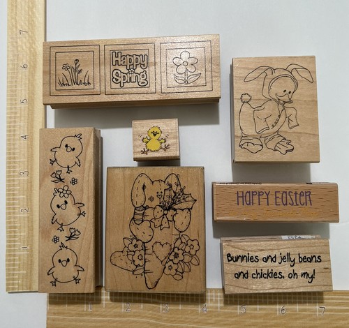 Easter Rubber Stamps Lot of 7 Happy Spring Chicks Duck Flowers Carrot ...
