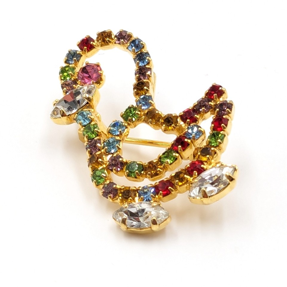 Glass Rhinestone Unmarked Pin Duck Gold Tone Spring Easter | eBay