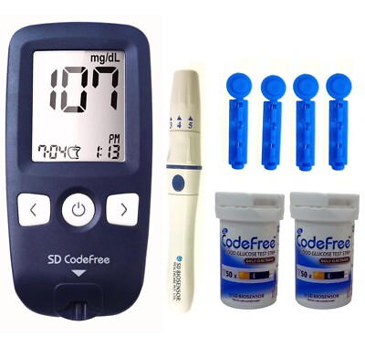 SD Codefree Blood Glucose Glucometer Kit With Test Strip, Lanchet 100 ...