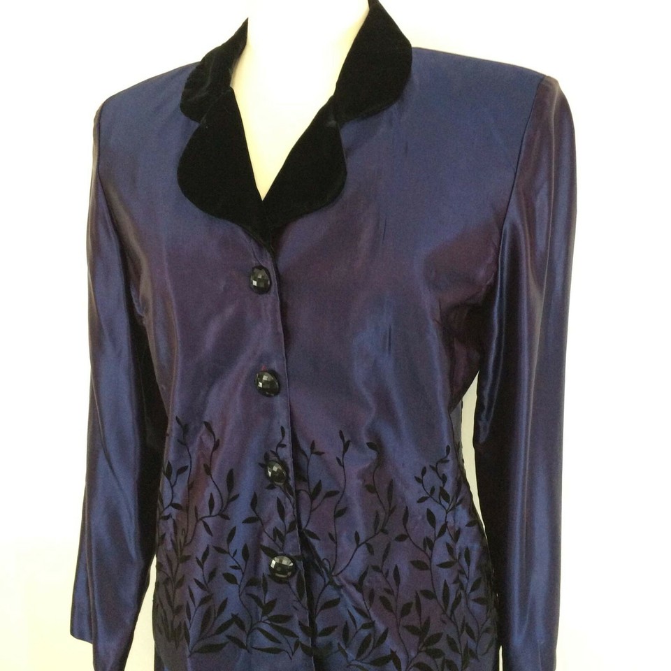Positive Attitude Purple Black Velvet Skirt Suit, Jacket Blazer size 12 ...