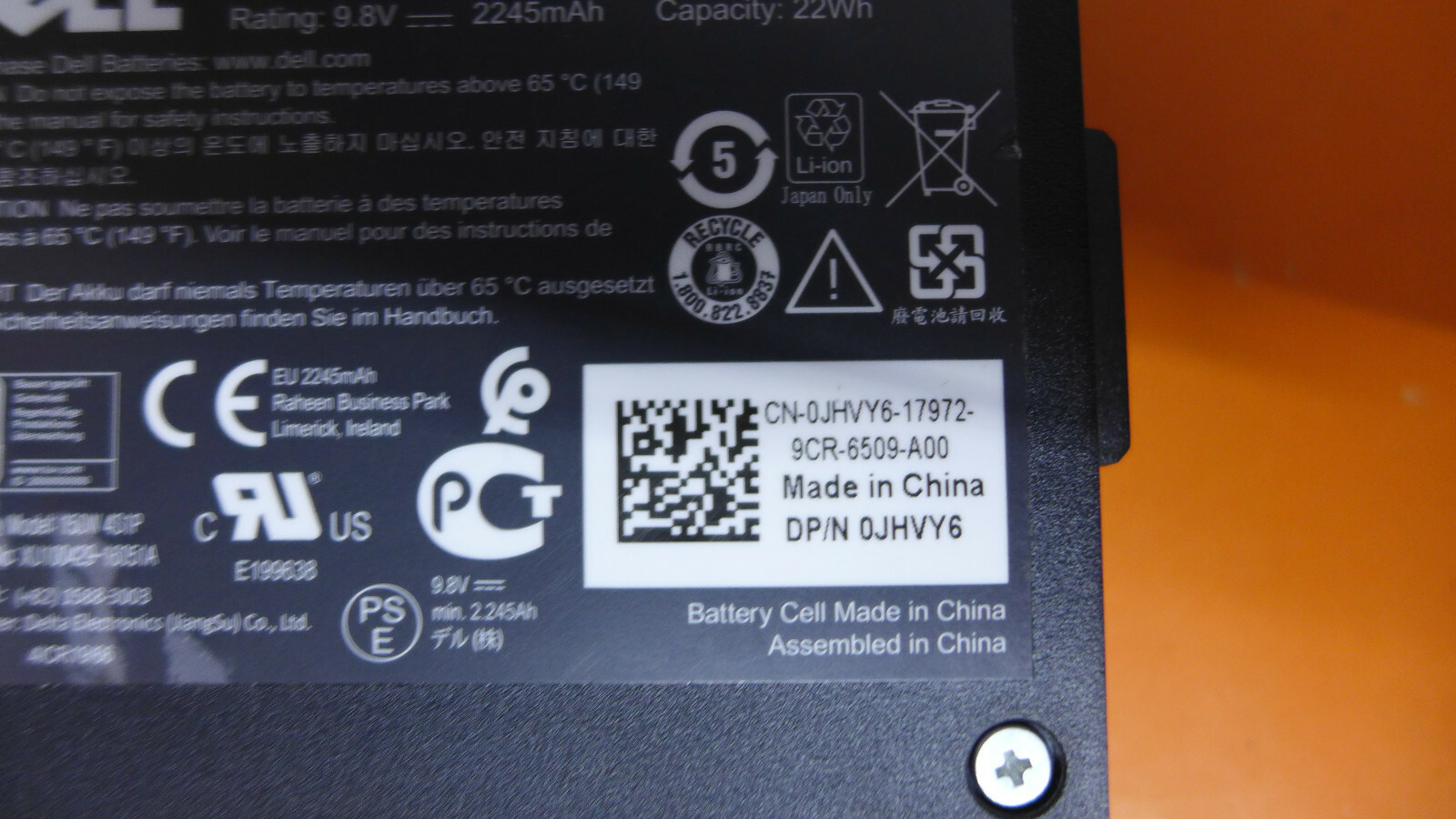 Genuine Dell Nvdimm Rechargeable Li-Ion 9.8V 22Wh Battery DPST-150DB A ...