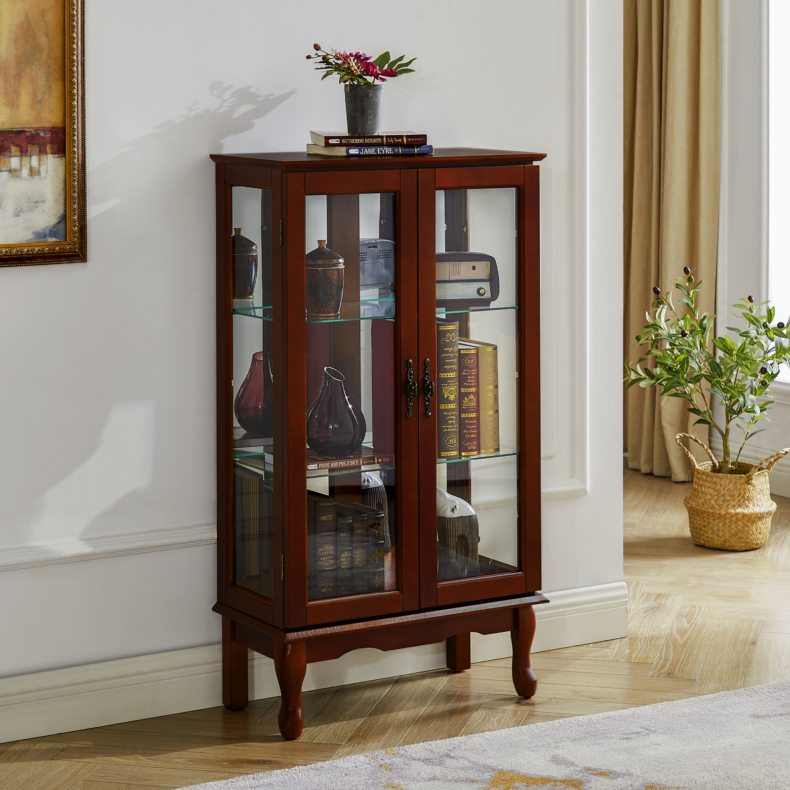 Lighted Curio Cabinet, 3-Tier Display Cabinet w/Glass Doors ...