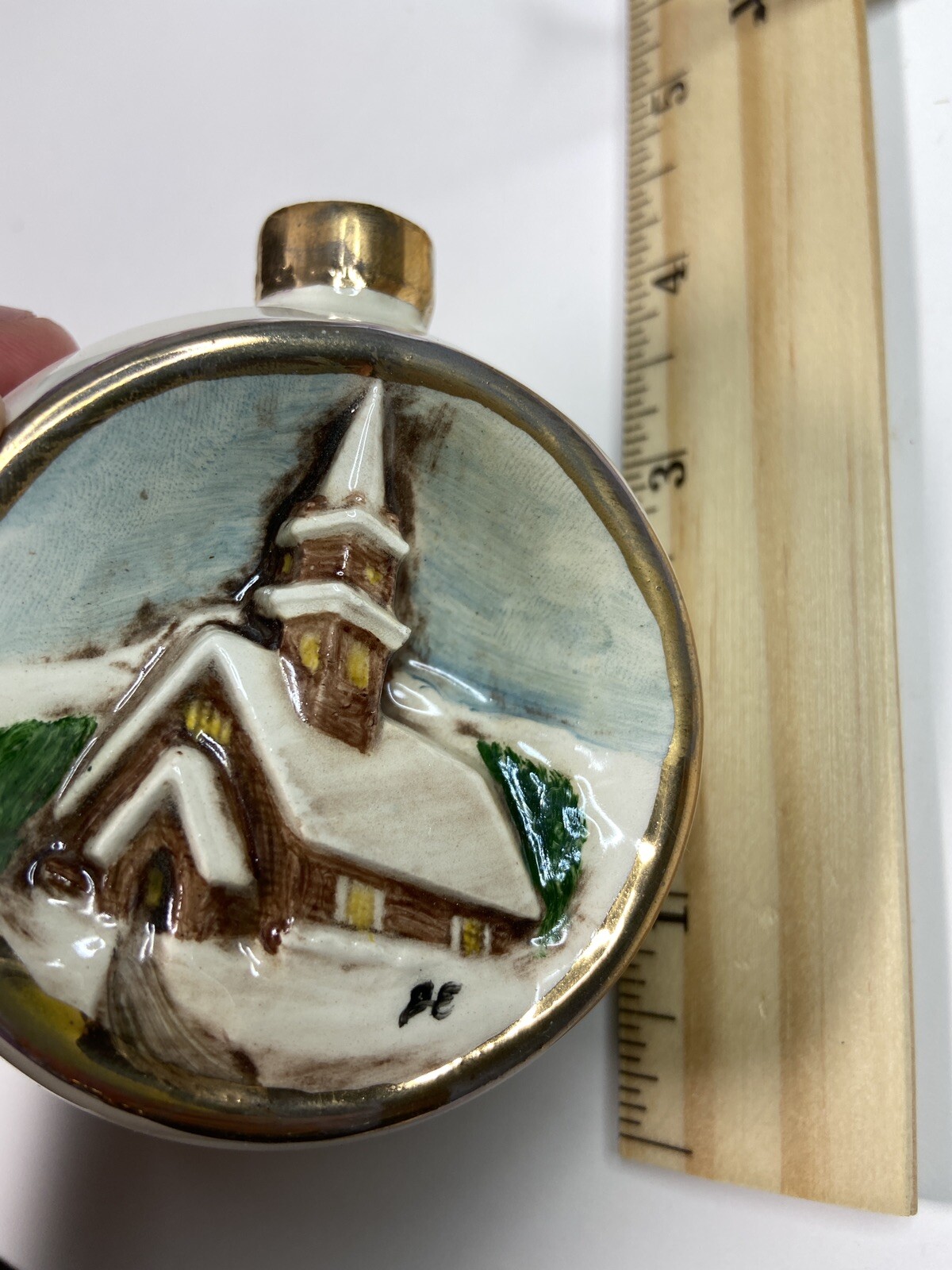 VINTAGE 1970s Duncan Ceramics Christmas Ornament Church Hand Painted ...
