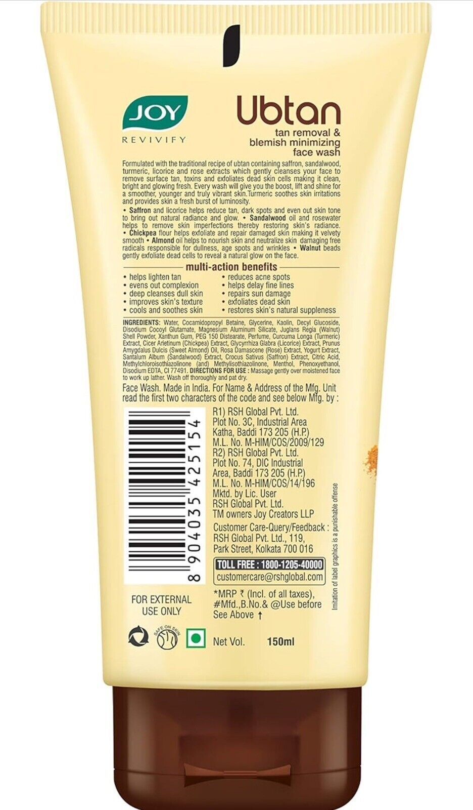 Joy Revivify Ubtan Face Wash|Tan Removal and Blemish Minimizing-150 Ml ...