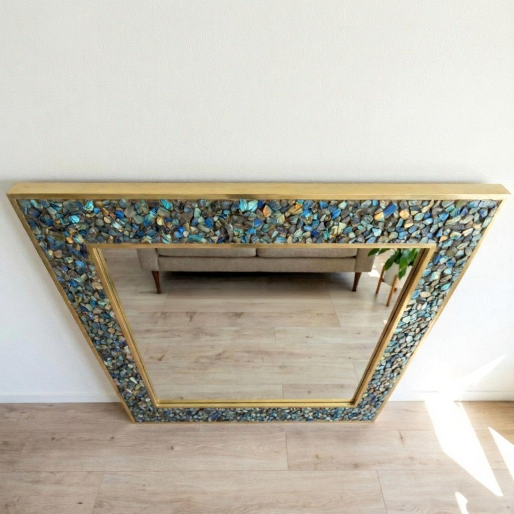 Labradorite Stone Wall Hanging Mirror – Handmade Gemstone Accent Mirror ...