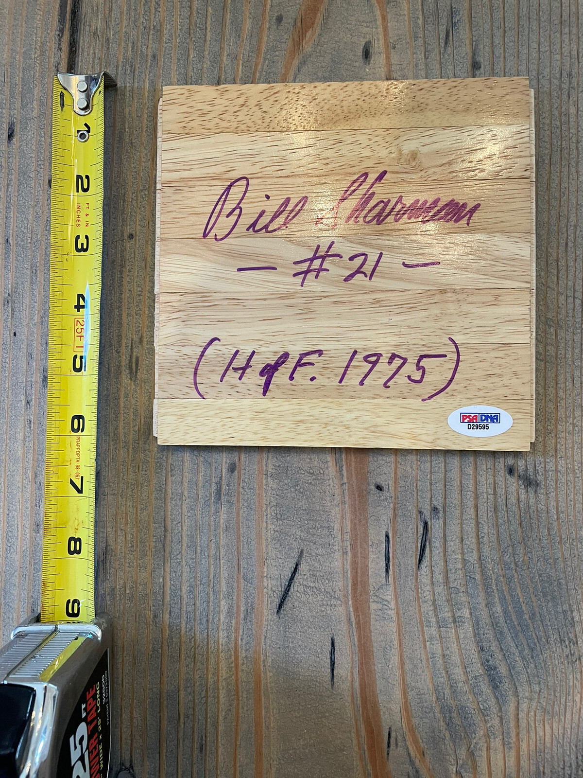 BILL Sharman #21 Autographed Auto 6X6 FLOOR BOARD Inscribed “HOF 1975 ...