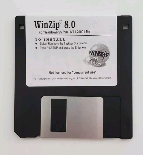 WinZip 8.0 For Windows 95 98 NT 2000 3.5" Floppy Disk Software Vintage ...