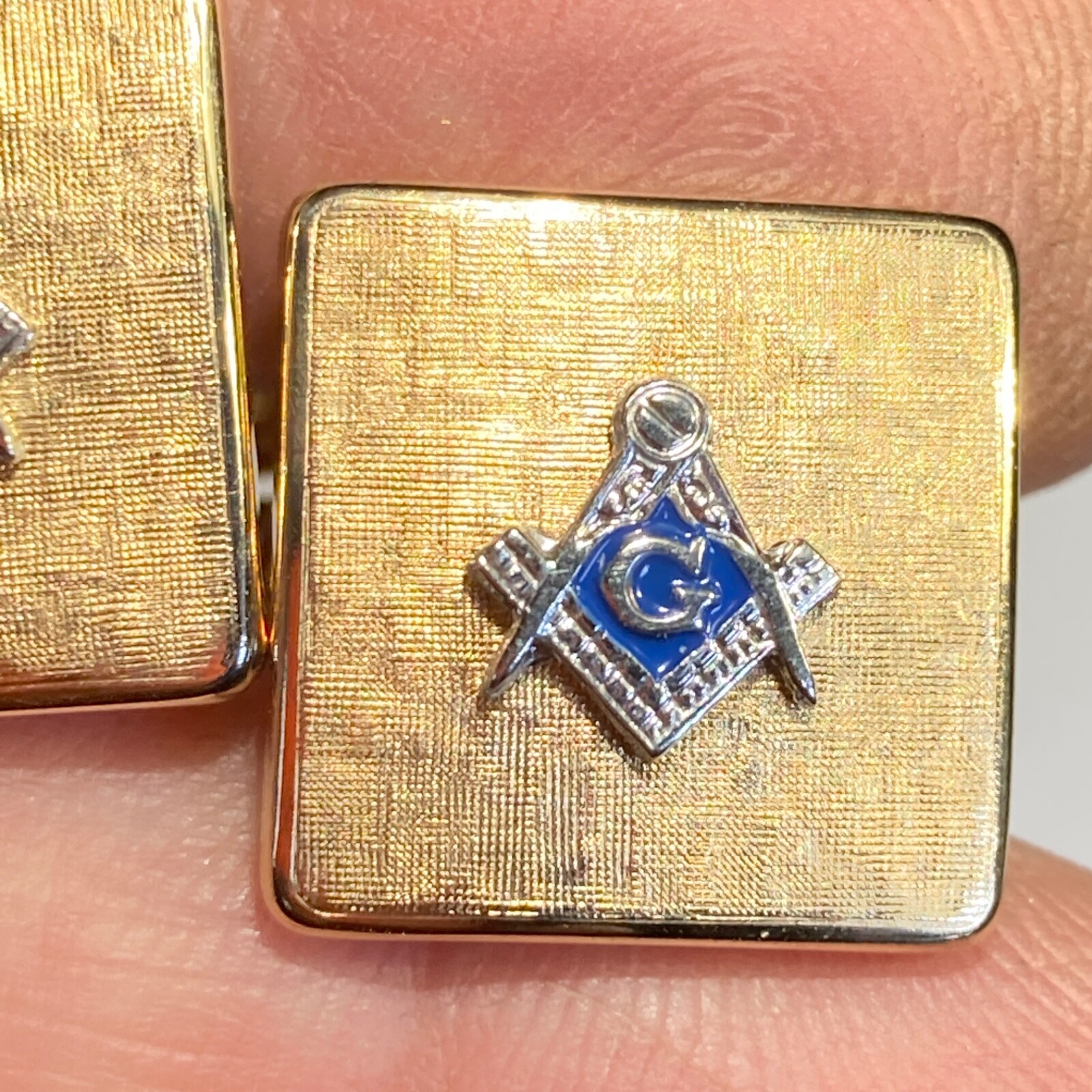 Krementz Gemstone Tip Masonic G Cufflinks Yellow Gold Plated Toggle ...