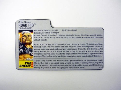 GI Joe Dreadnok Road Pig File Card Vintage Action Figure Accessory Part ...
