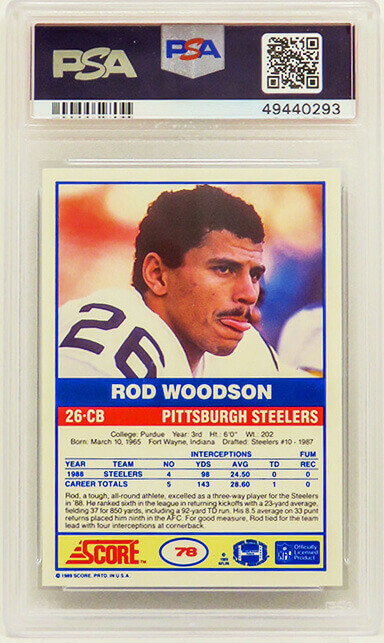 Rod Woodson (Steelers) 1989 Score Football #78 RC Rookie Card PSA 10 ...