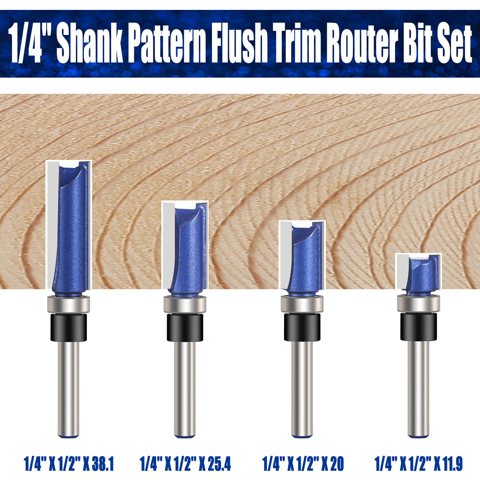 1/4'' Shank Flush Trim Router Bit Bottom Bearing Woodworking Straight ...