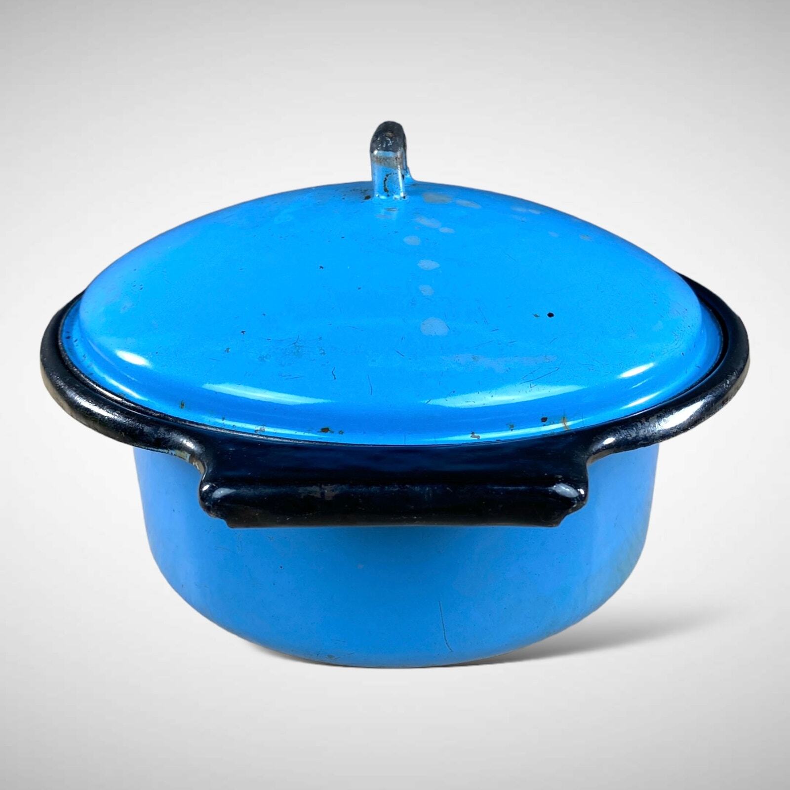 Blue Black Enamelware Casserole Pan Small Chippy Rustic Decor Indoor ...