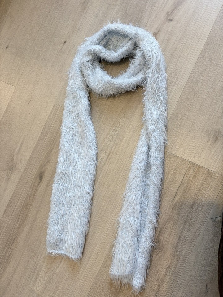 Vintage pale baby blue fluffy Skinny Slim Scarf Frazzled Whimsical Boho ...