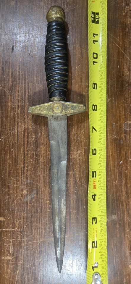 Military Edged Weapon Dagger with Brass Guard and Leather Wrapped ...