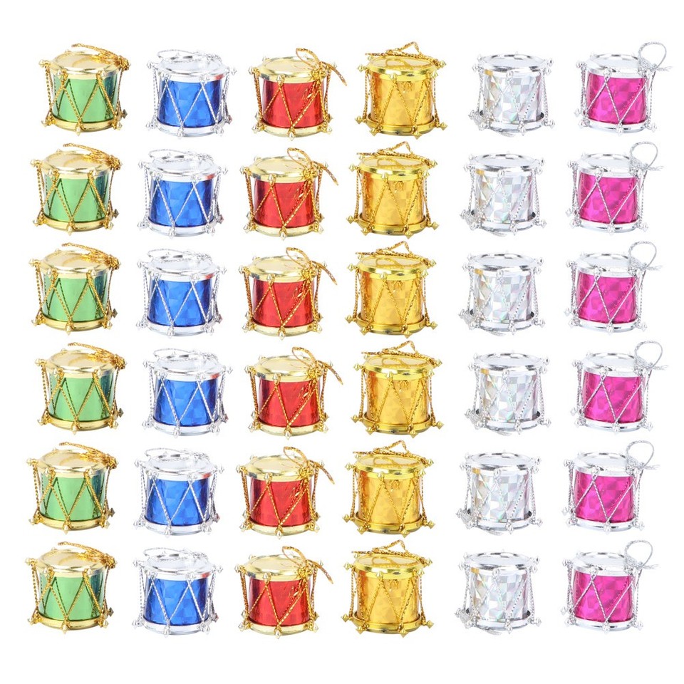 48 Pcs Plastic Glitter Mini Drum Christmas Tree Hanging Ornaments ...