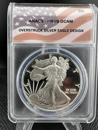 1987 Daniel Carr Overstruck Silver Eagle Design, ANACS PR 69 D-Cam ...