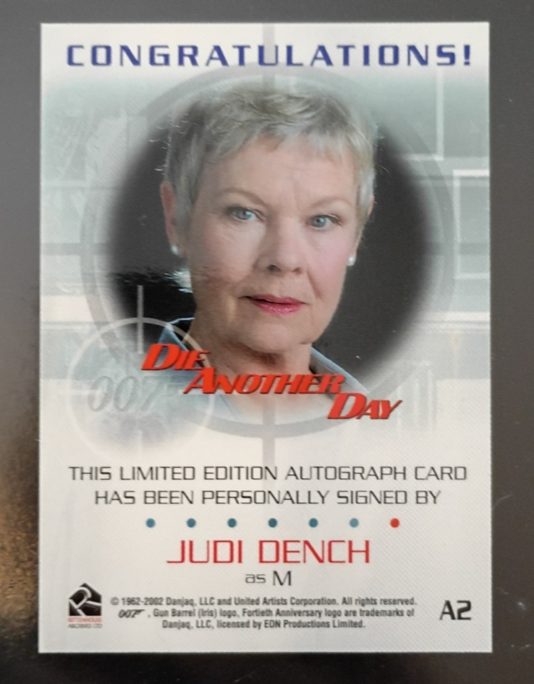 Judi Dench as M A2 Autograph Card 2002 James Bond Die Another Day | eBay