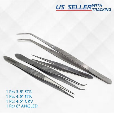 Splinter Forceps - Fine Point - Surgical Set of 4 Pieces Stainless ...