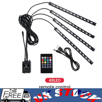 48 LED Strip Lights RGB Multicolour Remote Lamp Car Interior Footwell ...