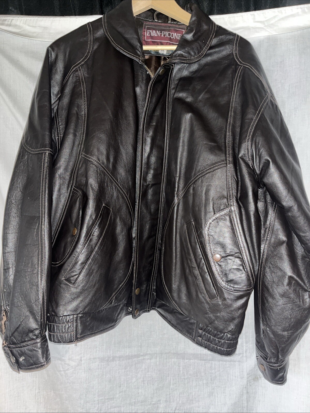 vintage evan picone Leather Bomber Jacket Size 44 Men… - Gem