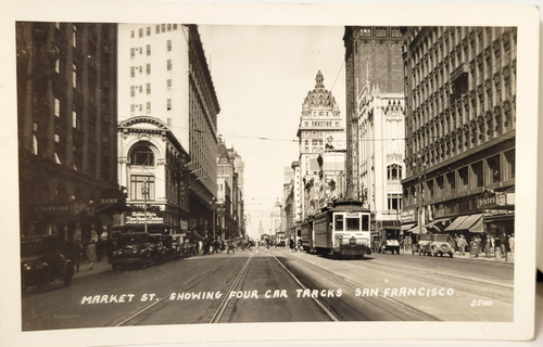 RPPC Market St Showing Four Trolley Tracks San Francisco CA 1940s ...