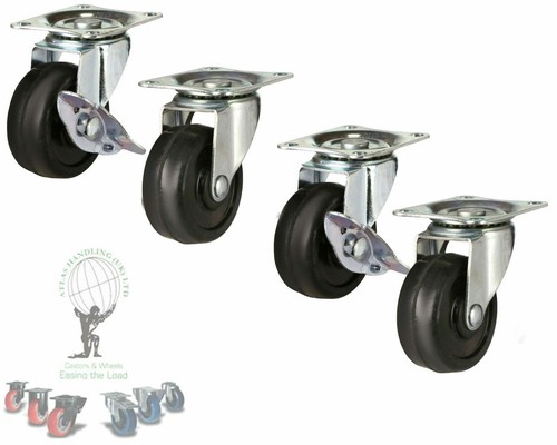50mm rubber castors set of 2 braked and 2 swivel casters | eBay