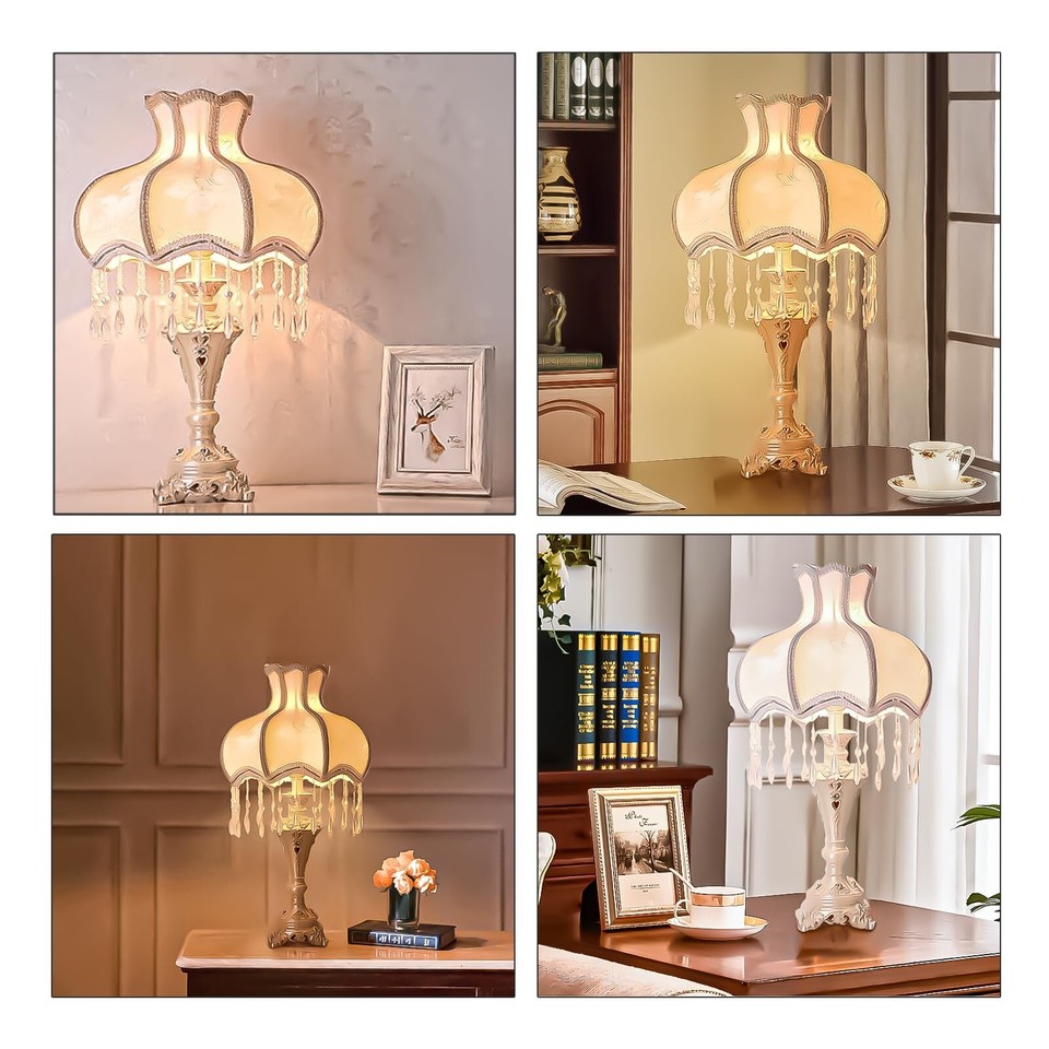 White Victorian Style Table Lamp Art Deco European Lamp with Lace ...